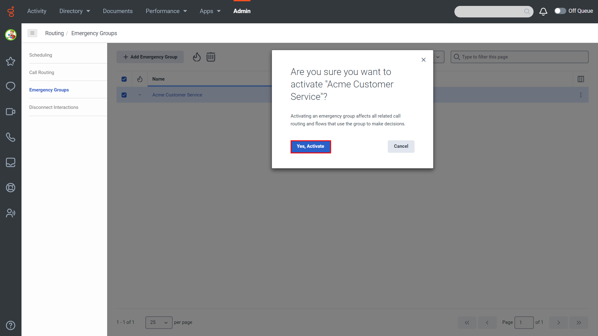 Turn On or Off the Emergency Groups | Genesys Training